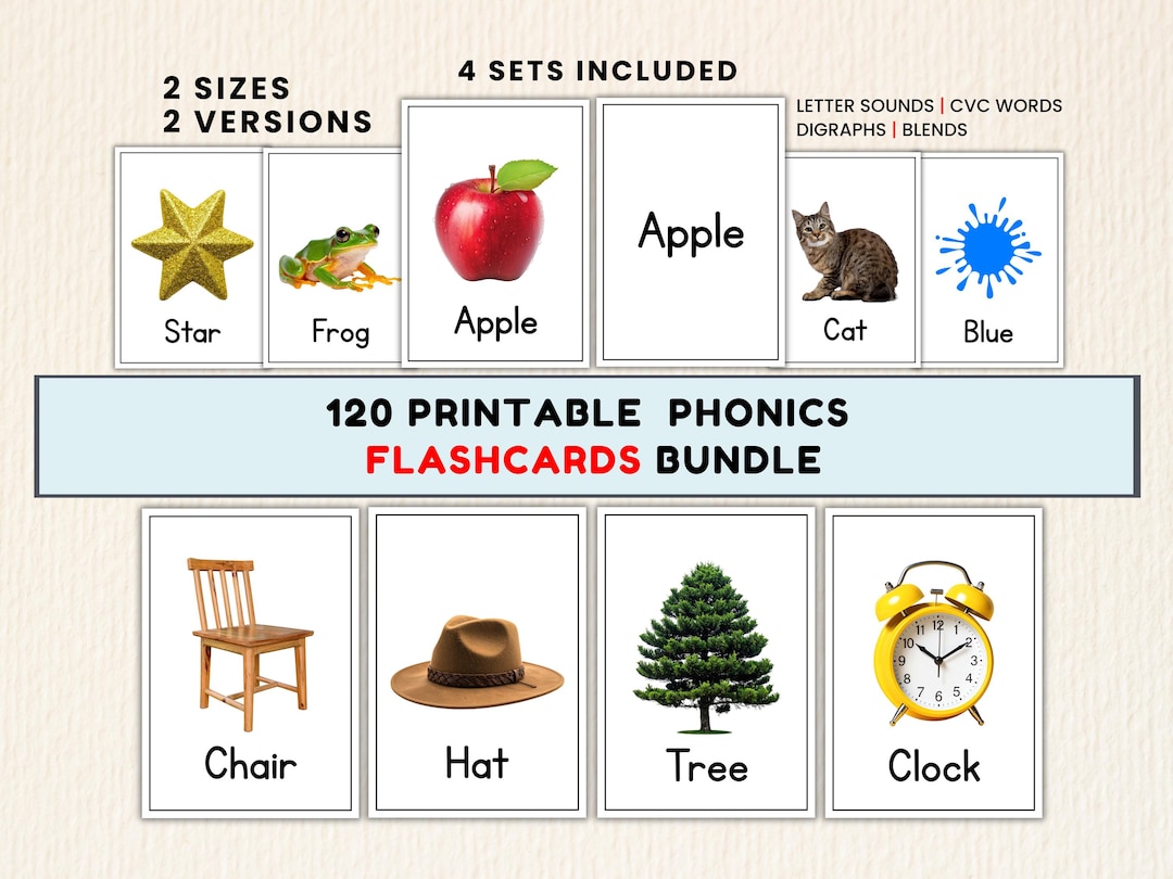 120 Phonics Flashcards Bundle – CVC, Digraphs, Blends (printable PDF ...