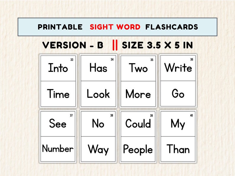 110 Sight Word Flashcards Printable Fry Words Kindergarten 1st Grade ...