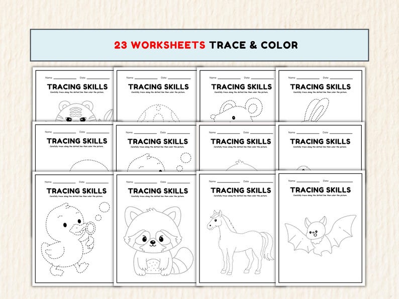 Tracing Skills Worksheets | Kids Trace and Color, Fine Motor Practice ...