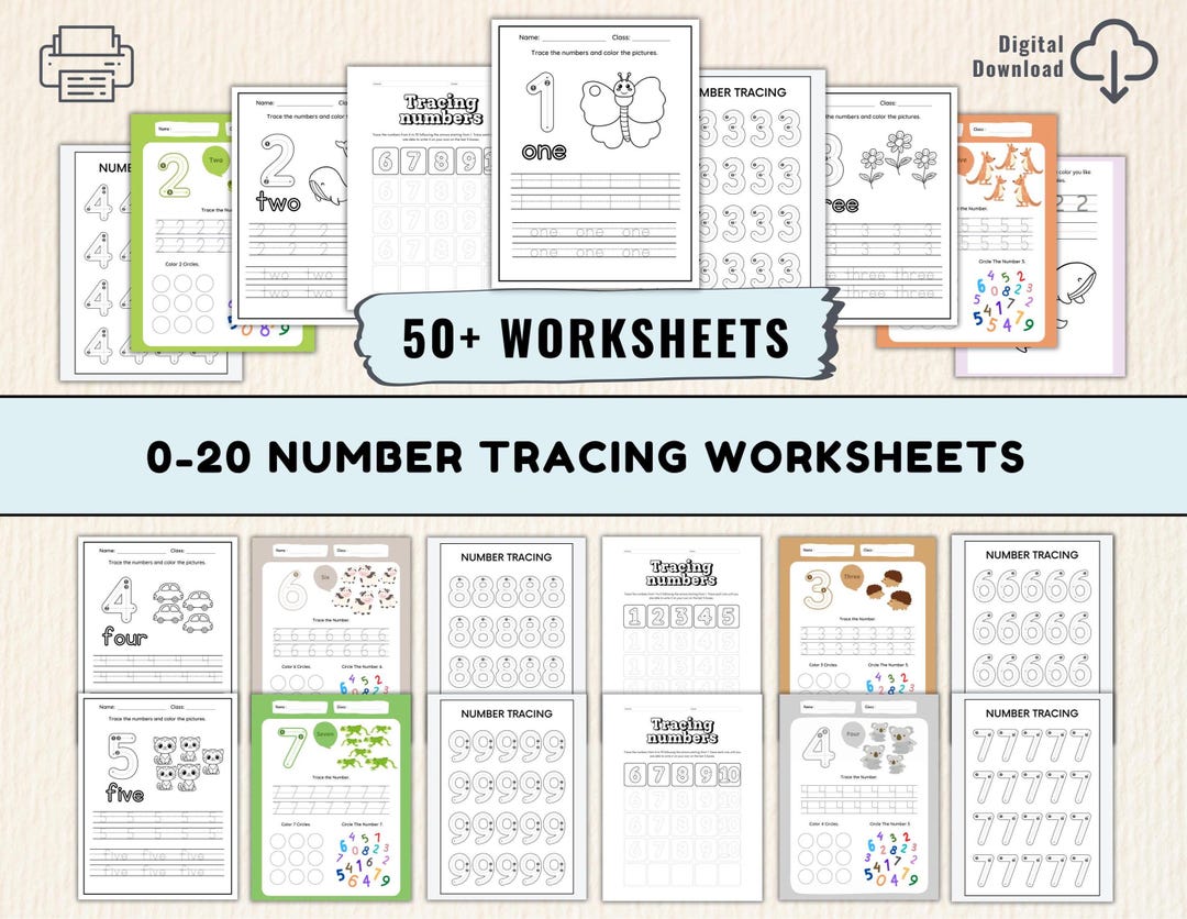 0-20 Number Tracing Worksheets | Printable Preschool Handwriting ...