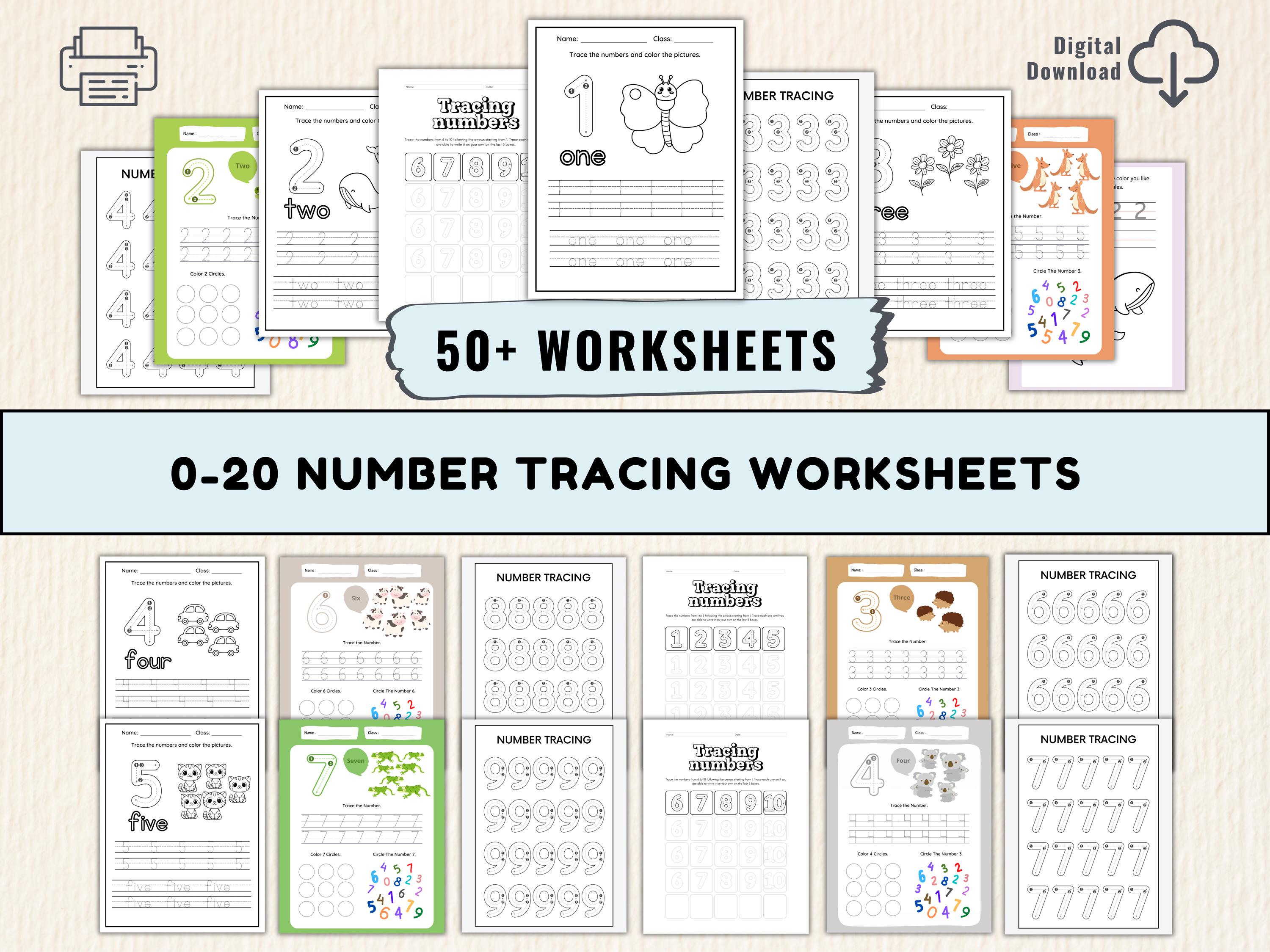 Printable 0-20 Number Tracing Worksheets for Preschool | Handwriting ...