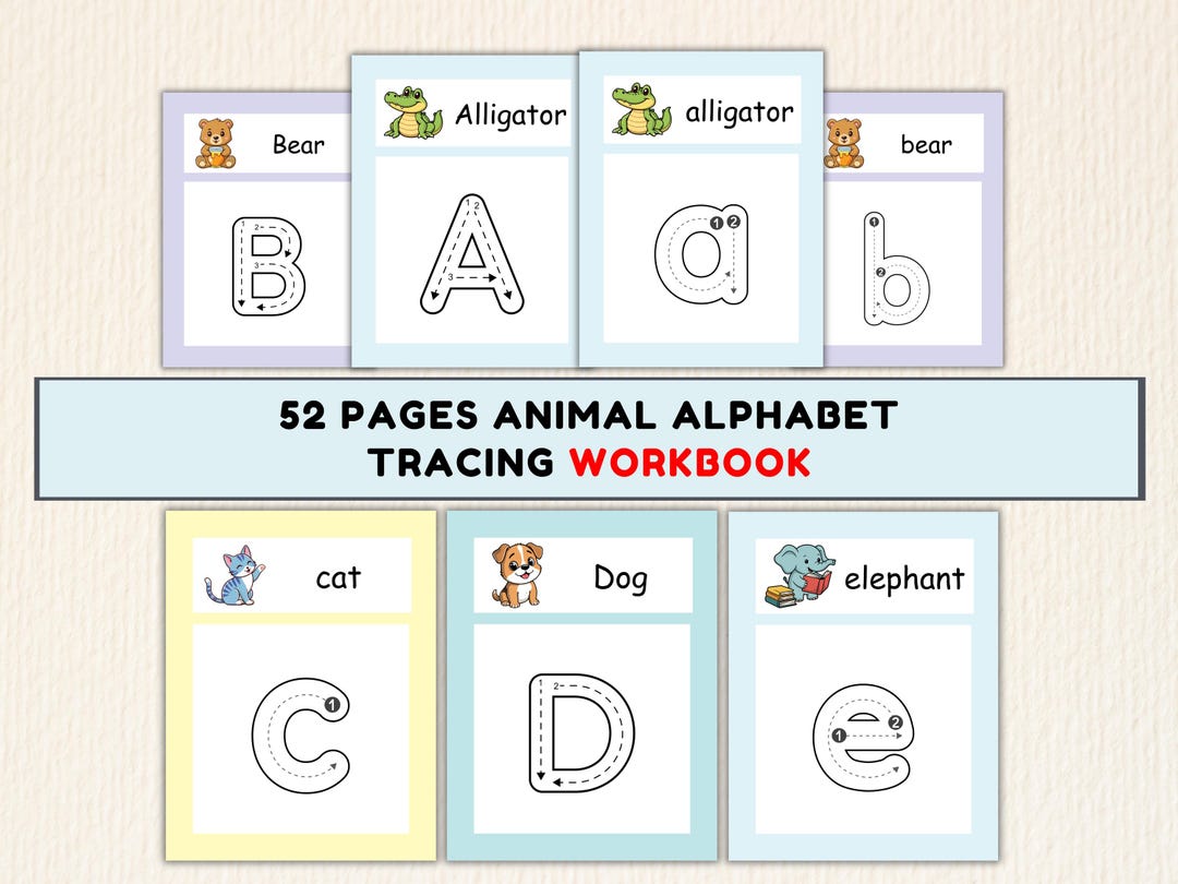 Animal Alphabet Tracing Worksheets – Uppercase Lowercase ABC Practice ...