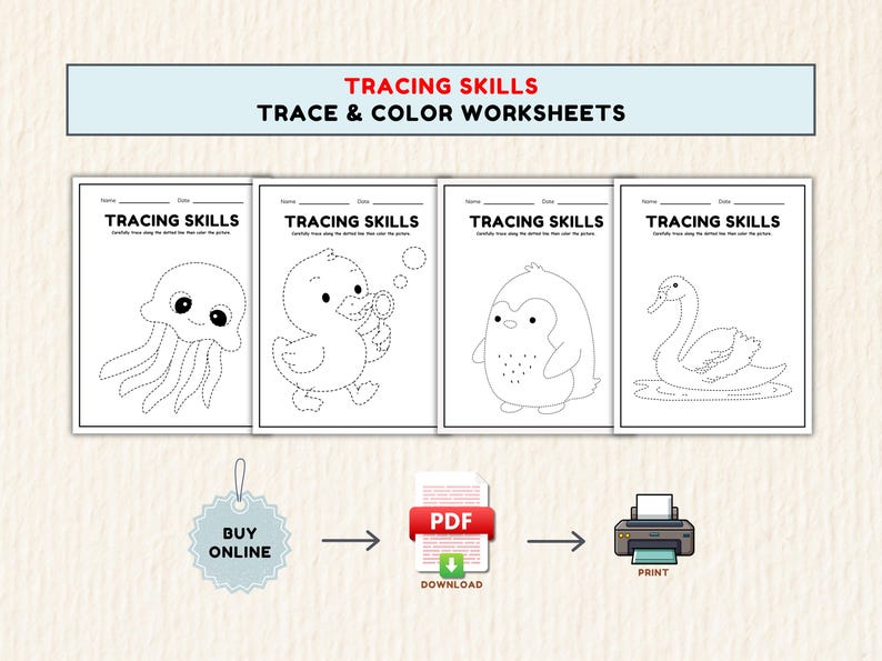 Tracing Skills Worksheets | Kids Trace and Color, Fine Motor Practice ...