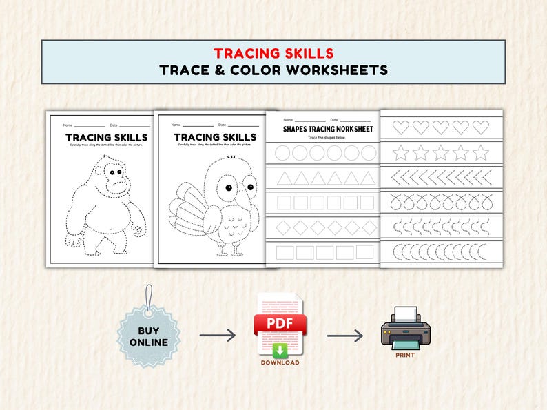 Tracing Skills Worksheets | Kids Trace and Color, Fine Motor Practice ...