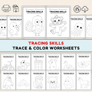 Tracing Skills Worksheets for Kids | Trace and Color | Fine Motor ...