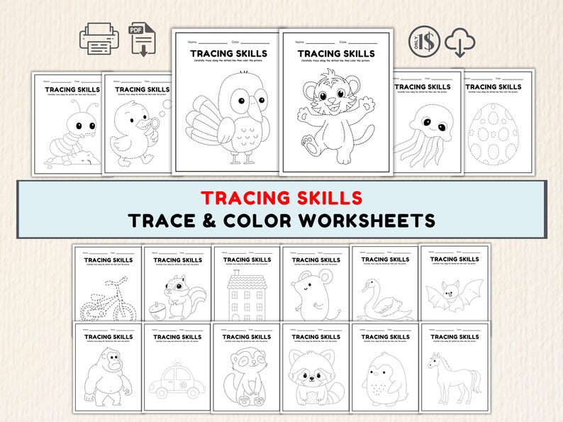 Tracing Skills Worksheets for Kids | Trace and Color | Fine Motor ...
