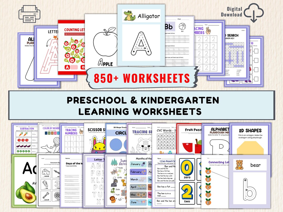 Preschool Worksheets Bundle 850+ Printable Learning Activities for ...