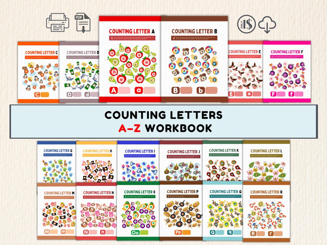 Counting Letters A–Z Workbook | Alphabet Counting Worksheets for ...