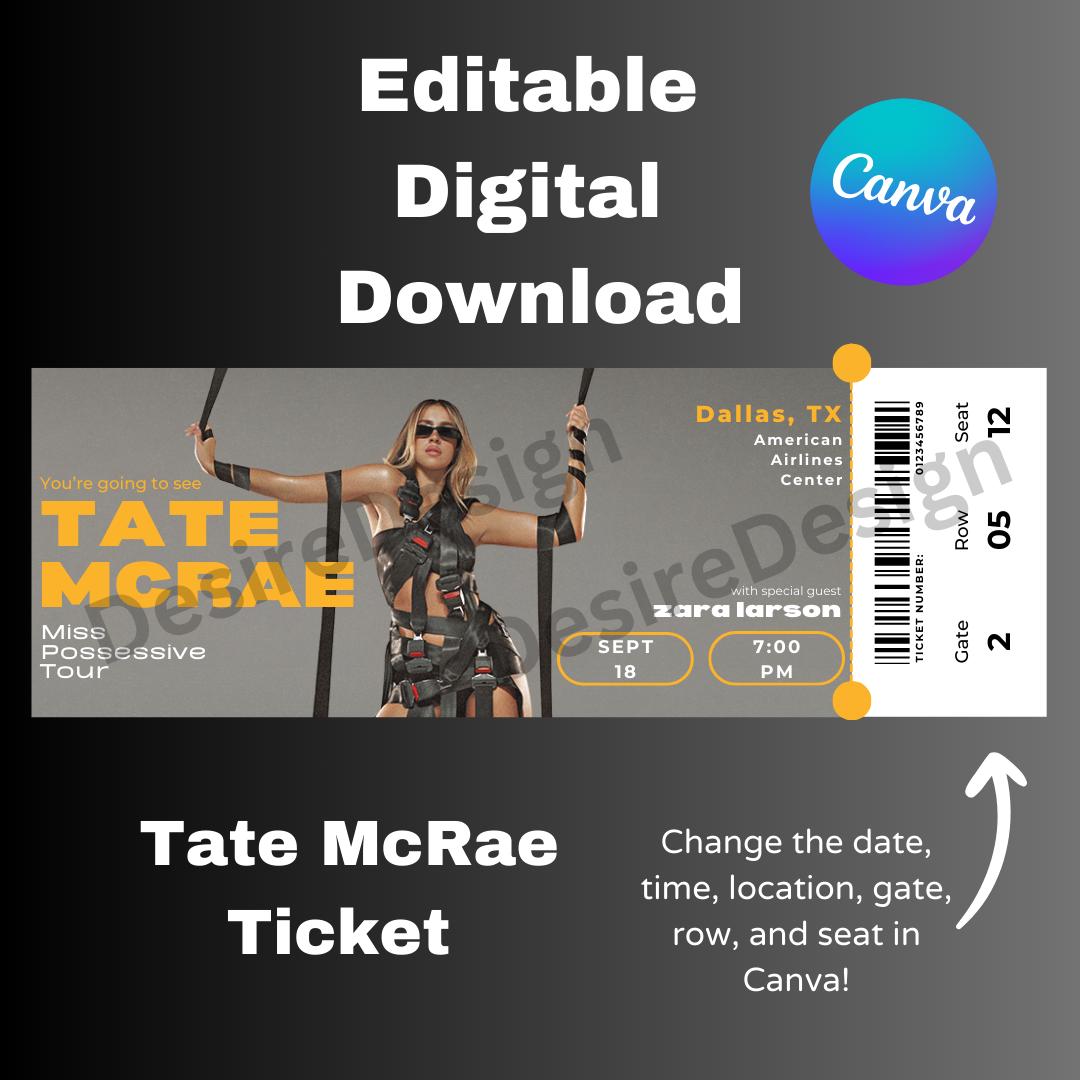 Tate Mcrae Customizable Digital Download Concert Ticket Keepsake - Etsy