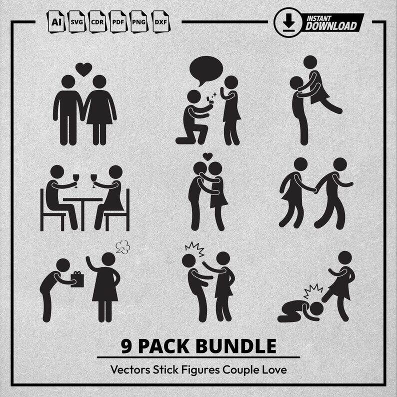 Stick Figures SVG Couple Love Proposal, Wedding Kiss, Vector Art for ...