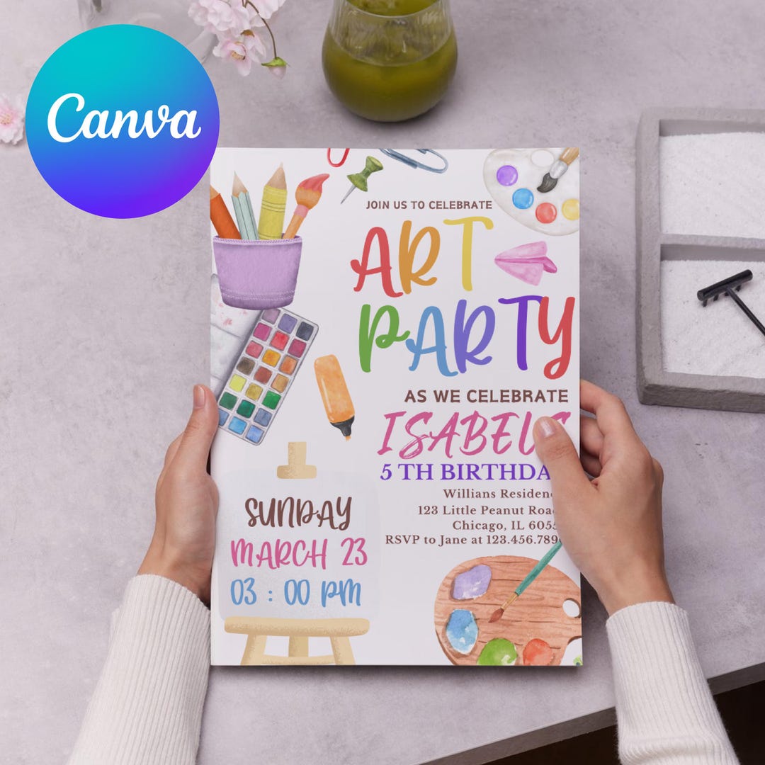 Editable Art Birthday Party Invitation, Custom Art Painting Invite ...