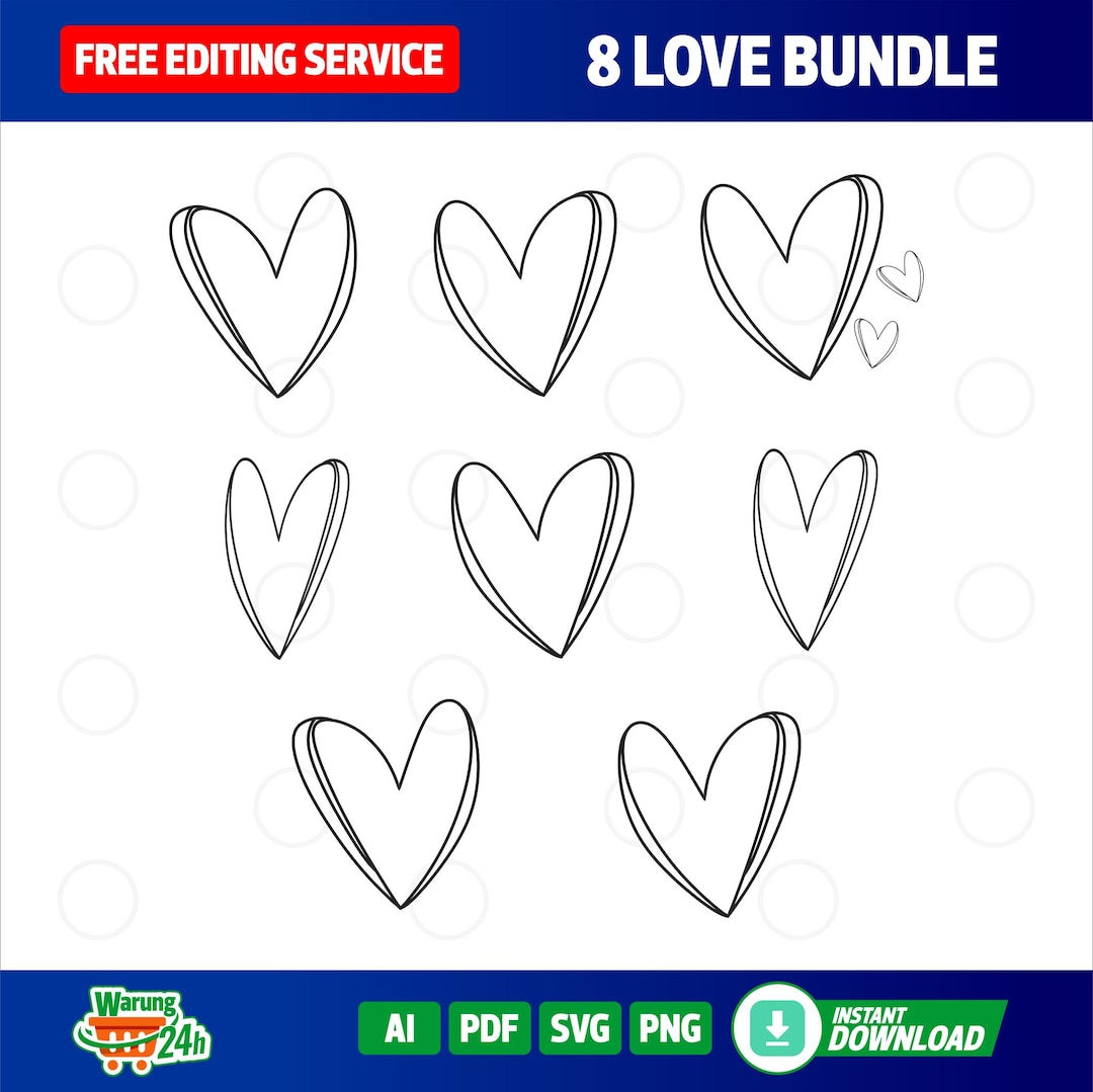 Doodle Heart SVG Bundle, Heart SVG Bundle, Sketch, Hand-drawn Heart Svg ...