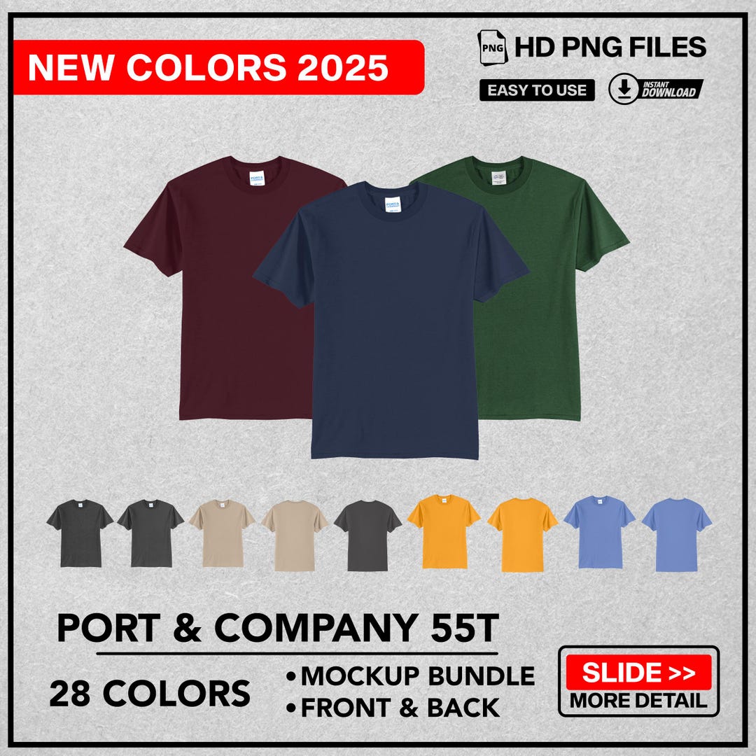 Port Company Pc55t Png Mockup, High-quality Port Company Pc55t T-shirt ...