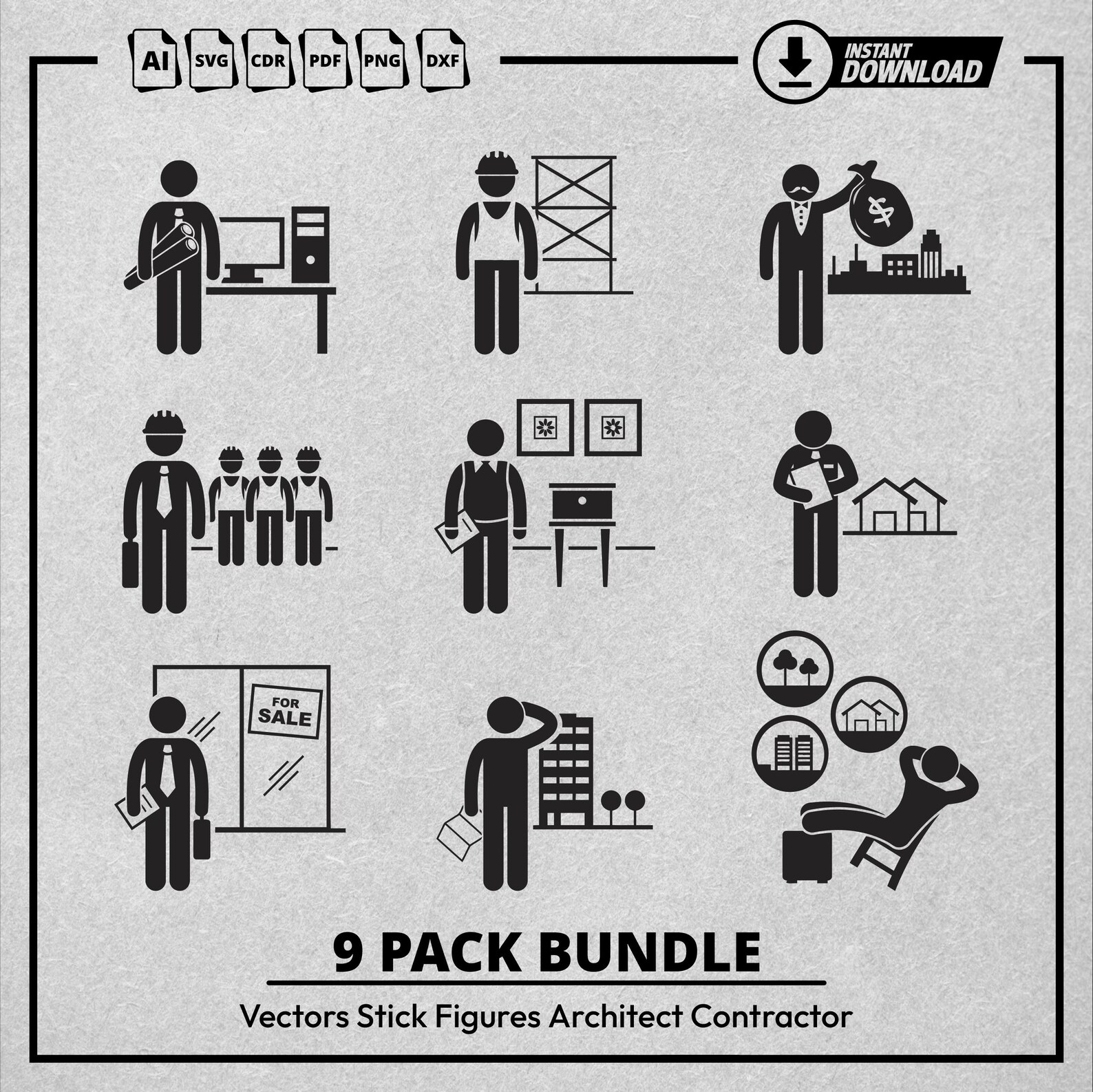 Stick Figures SVG, Jobs Occupation Designs for Architect, Contractor ...