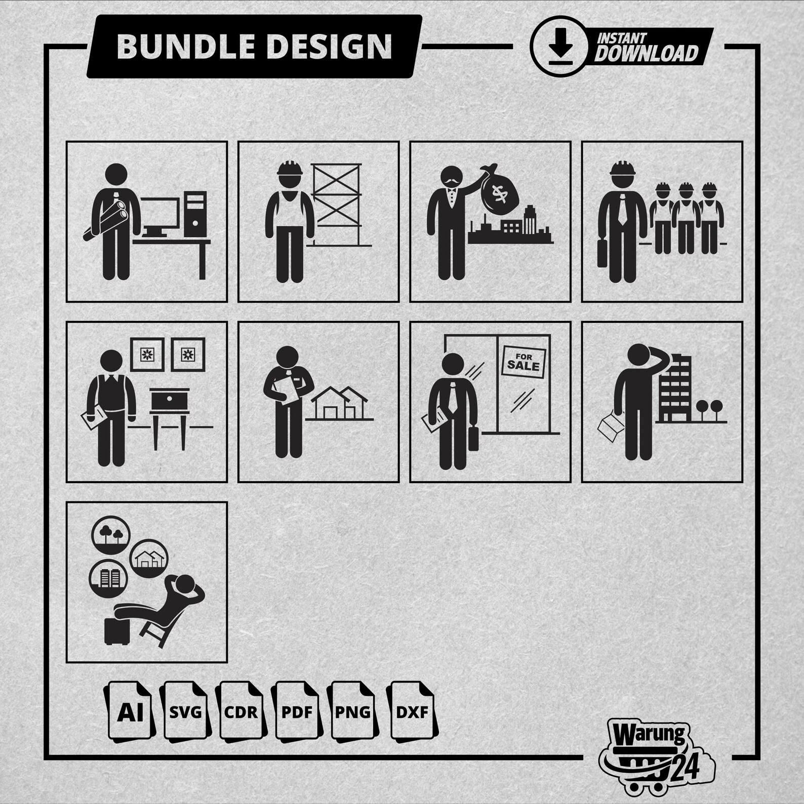 Stick Figures SVG, Jobs Occupation Designs for Architect, Contractor ...