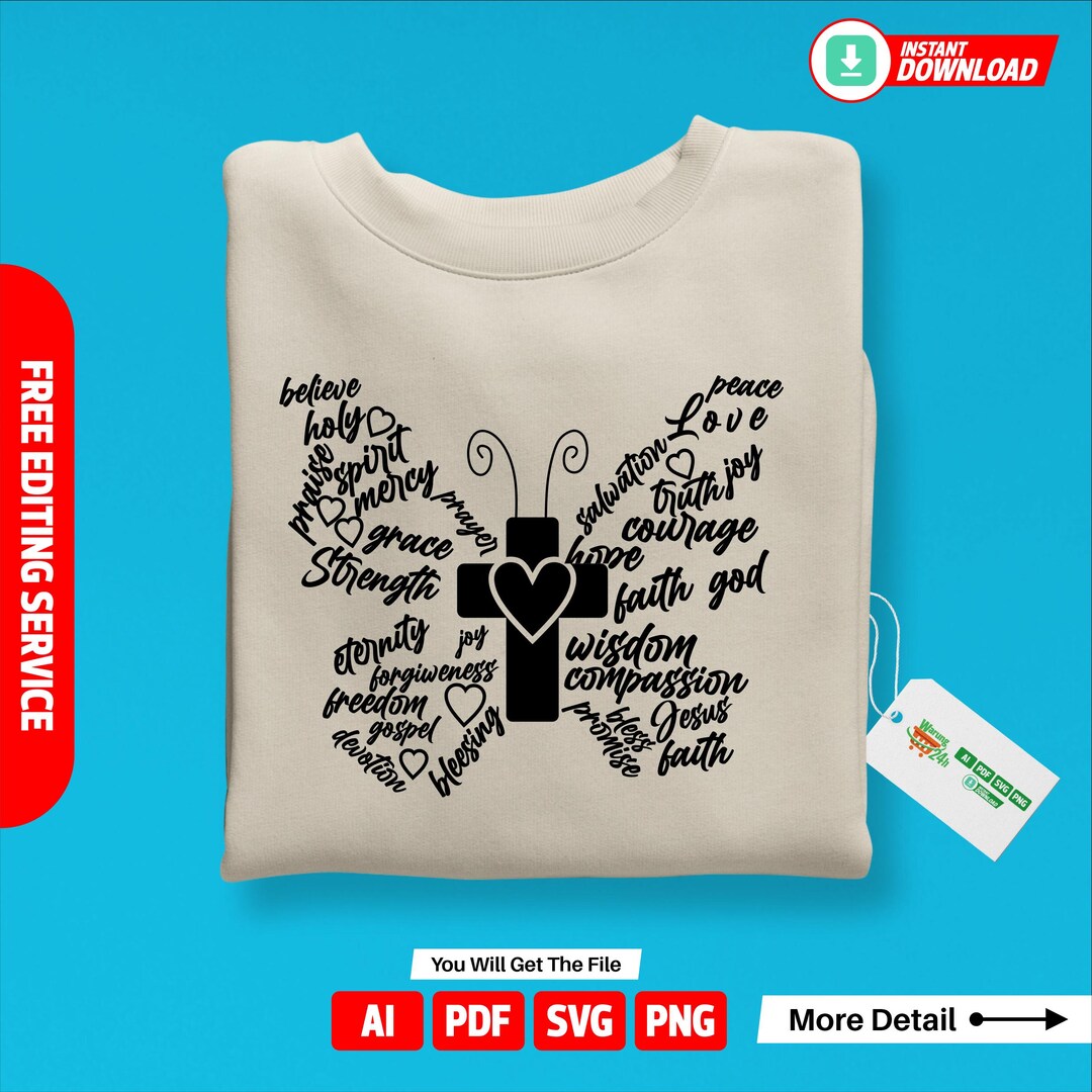 Jesus Christian Butterfly SVG, Butterfly SVG, Word Collage Svg, Bible ...