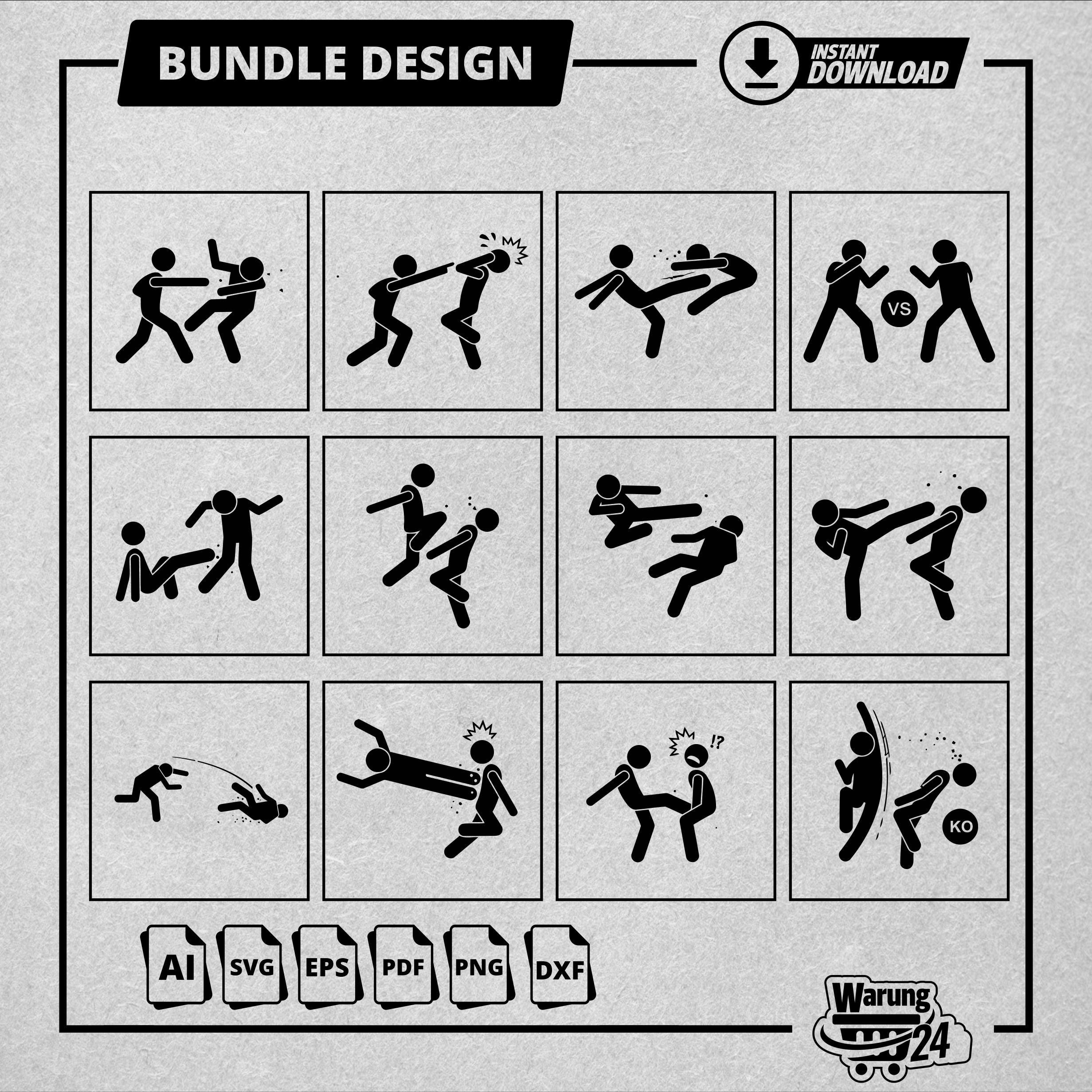 Stick Figure Fighting SVG Bundle, Fighter EPS, Punch Vector, Attack PNG ...