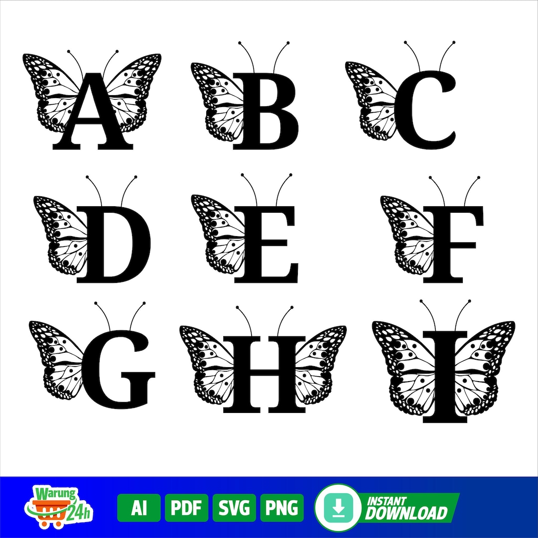 Butterfly Monogram Alphabet SVG, PNG, Monogram Frame Alphabet, Cut File ...