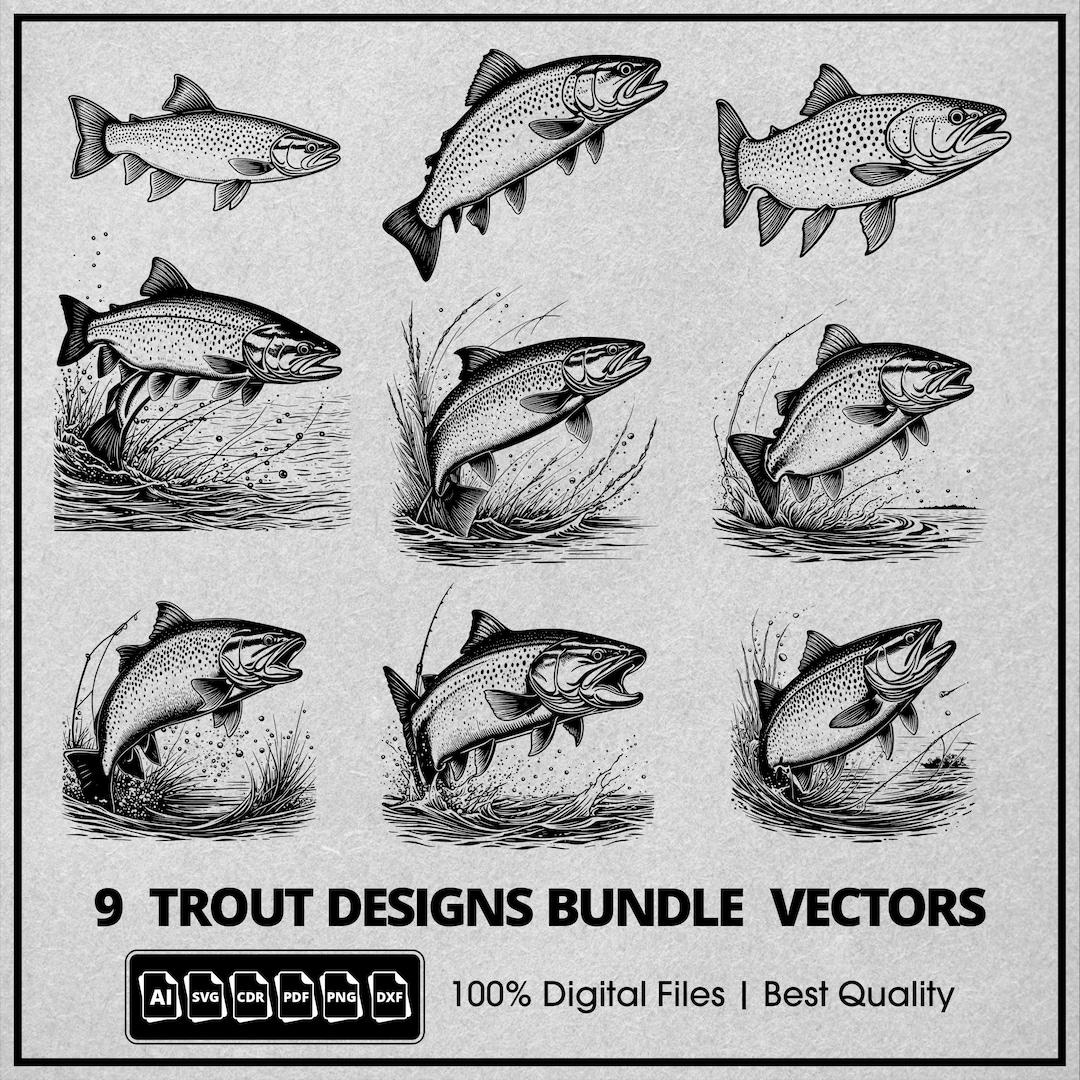 Trout Designs Bundle PNG & SVG Digital for Laser Engraving or Print ...