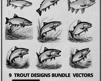Trout Designs Bundle PNG & SVG Digital for Laser Engraving or Print ...
