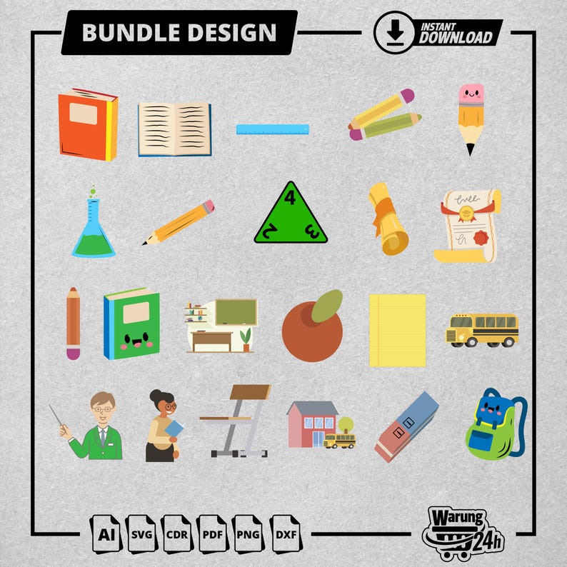 School Clipart Set, School Supplies Clipart Set, PNG Files, Crayons ...