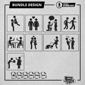 Stick Figures SVG Couple Love Proposal, Wedding Kiss, Vector Art for ...