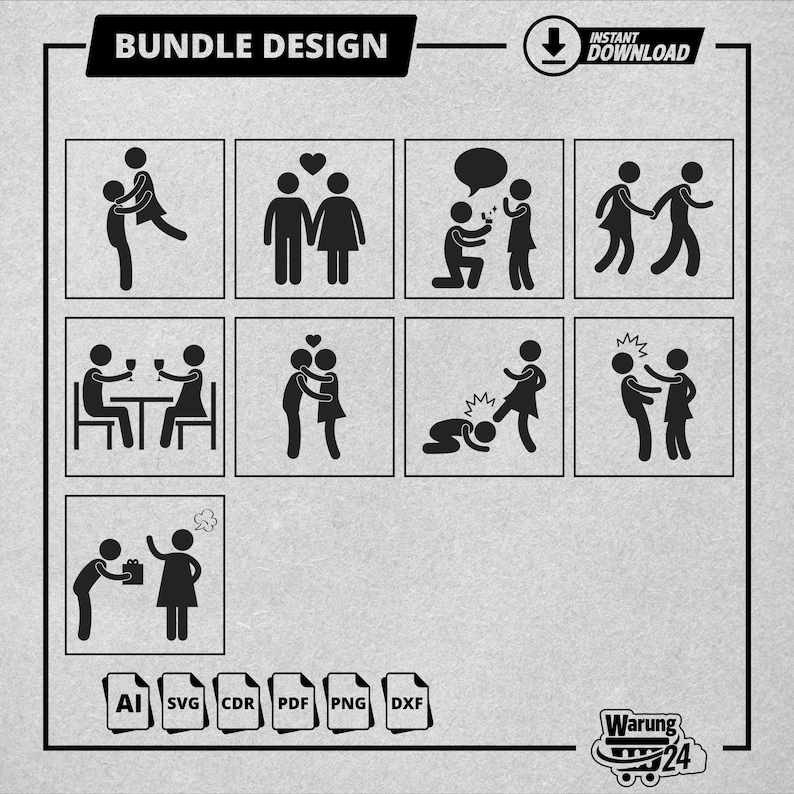 Stick Figures SVG Couple Love Proposal, Wedding Kiss, Vector Art for ...