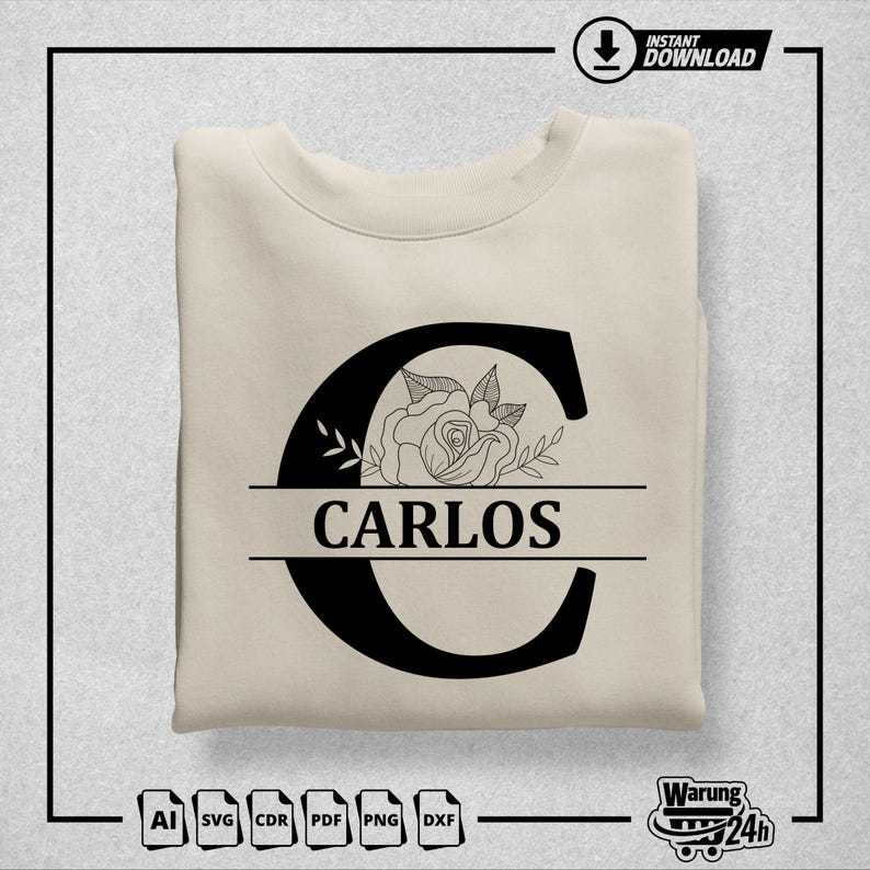 Rose Split Monogram Svg, Jpg, Png, Floral Monogram Clipart, Rose Letter ...