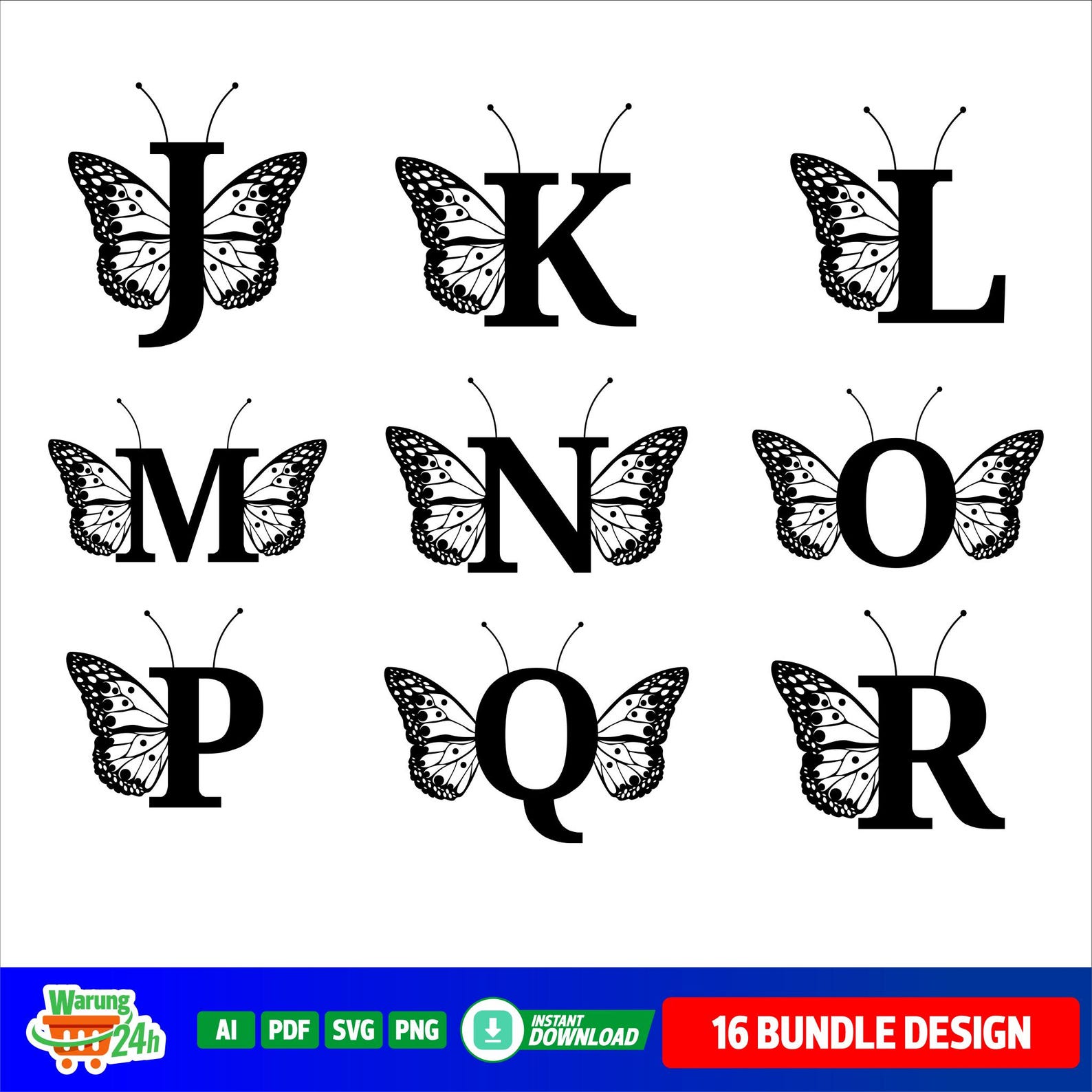 Butterfly Monogram Alphabet SVG, PNG, Monogram Frame Alphabet, Cut File ...