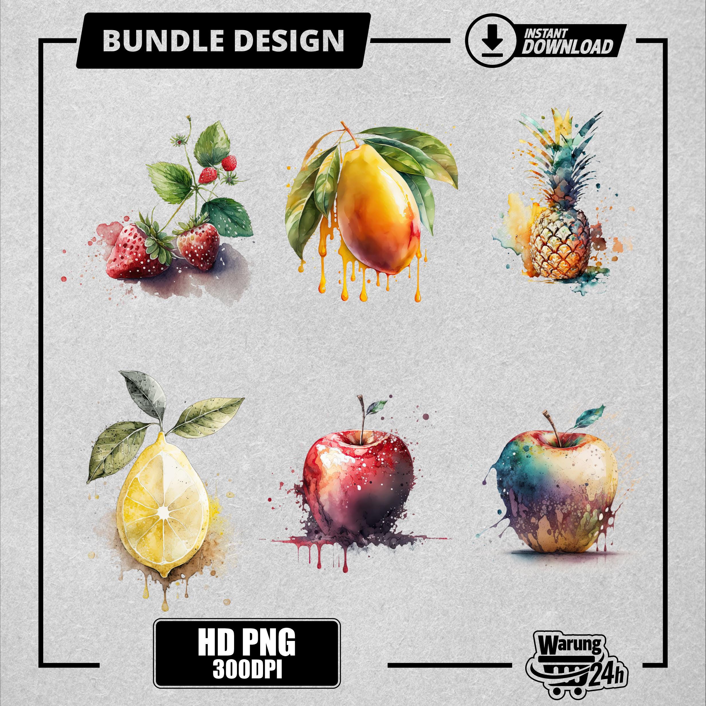 Bundle Fruits Clipart, Fruit Watercolor Flowers and Trees, Food Sticker ...