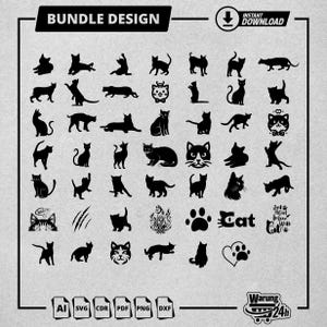 Cat Bundle Silhouette | Cat Head & Face SVG | Kitten, Cat Cut Files ...