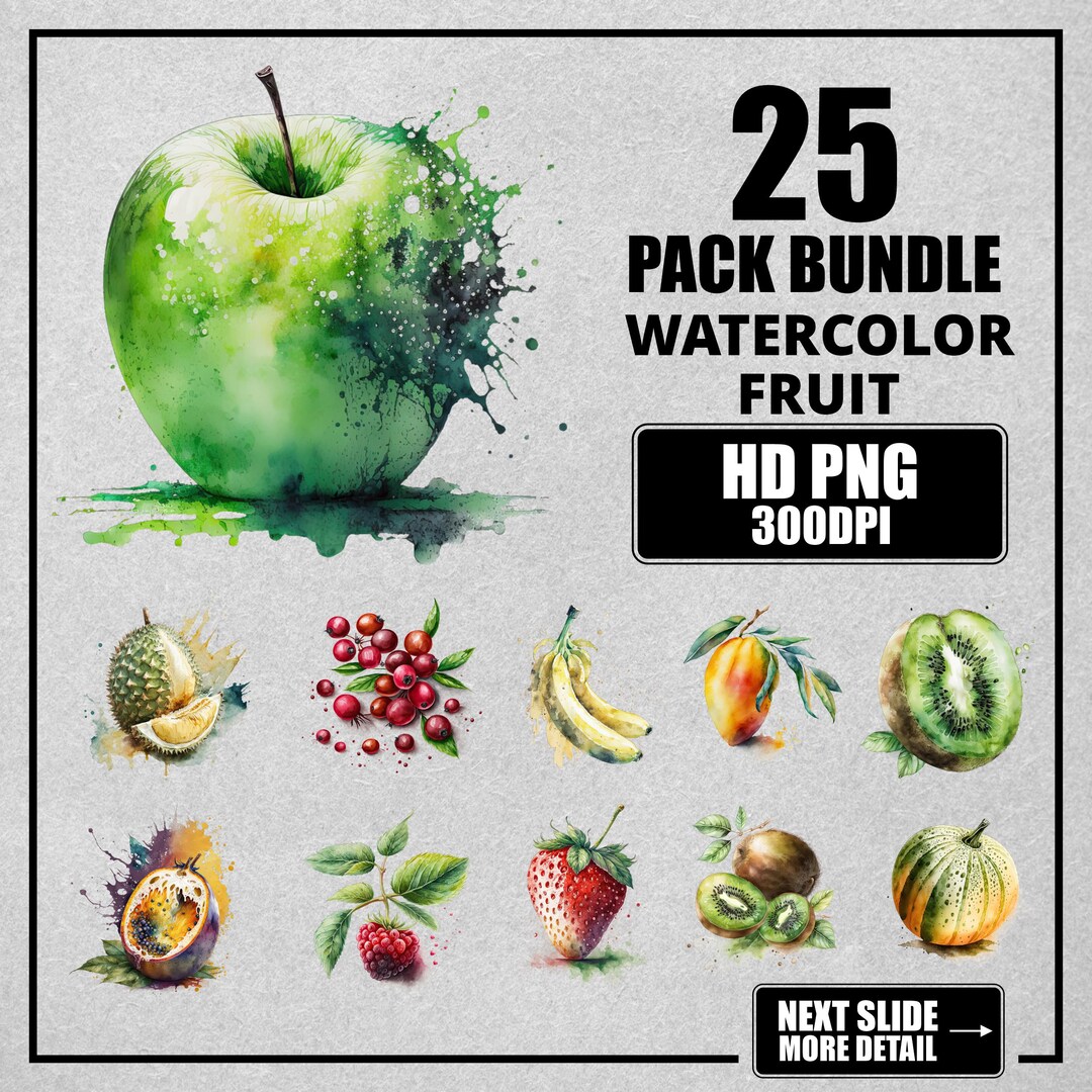 Bundle Fruits Clipart, Fruit Watercolor Flowers and Trees, Food Sticker ...