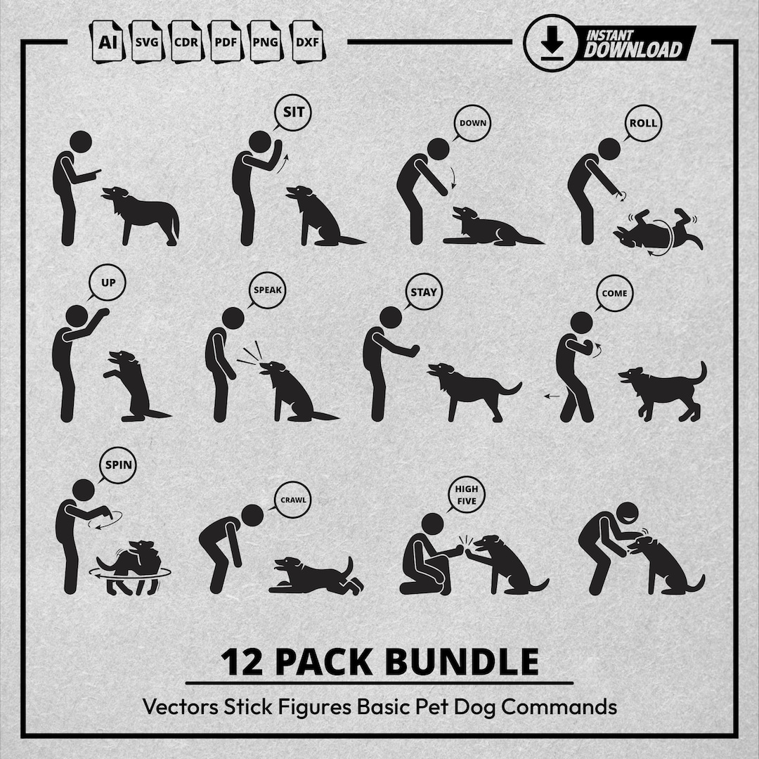 Stick Figure Dog Commands Training Instructions | Pet Behavior Trainer ...