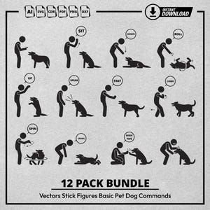 Stick Figure Dog Commands Training Instructions | Pet Behavior Trainer ...