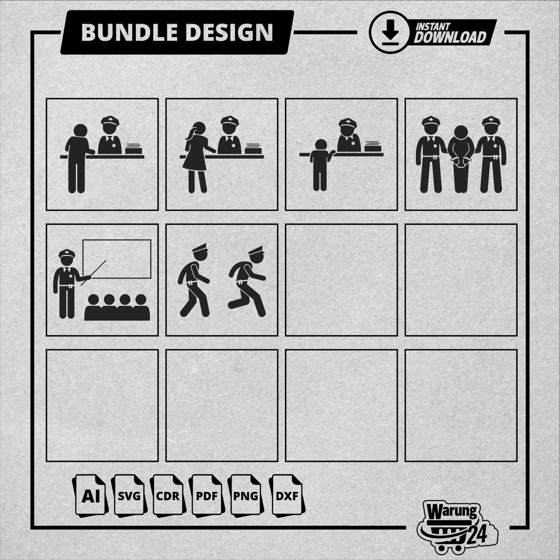 Stick Figures SVG Police Station Officer, Cop Uniform & Handcuff Design ...