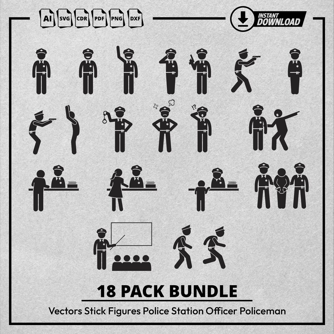 Stick Figures SVG Police Station Officer, Cop Uniform & Handcuff Design ...