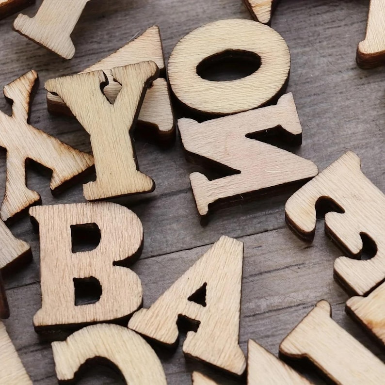 100 Pcs Wooden Letters A-Z Numbers – Unfinished Alphabet Wood Cutouts ...