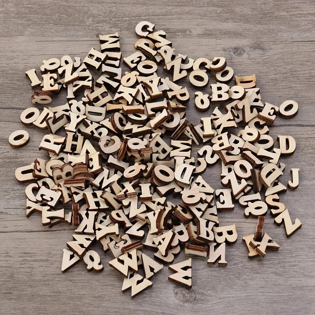 100 Pcs Wooden Letters A-Z Numbers – Unfinished Alphabet Wood Cutouts ...