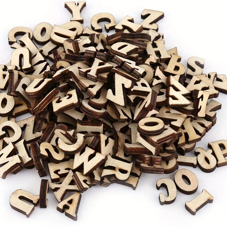 100 Pcs Wooden Letters A-Z Numbers – Unfinished Alphabet Wood Cutouts ...