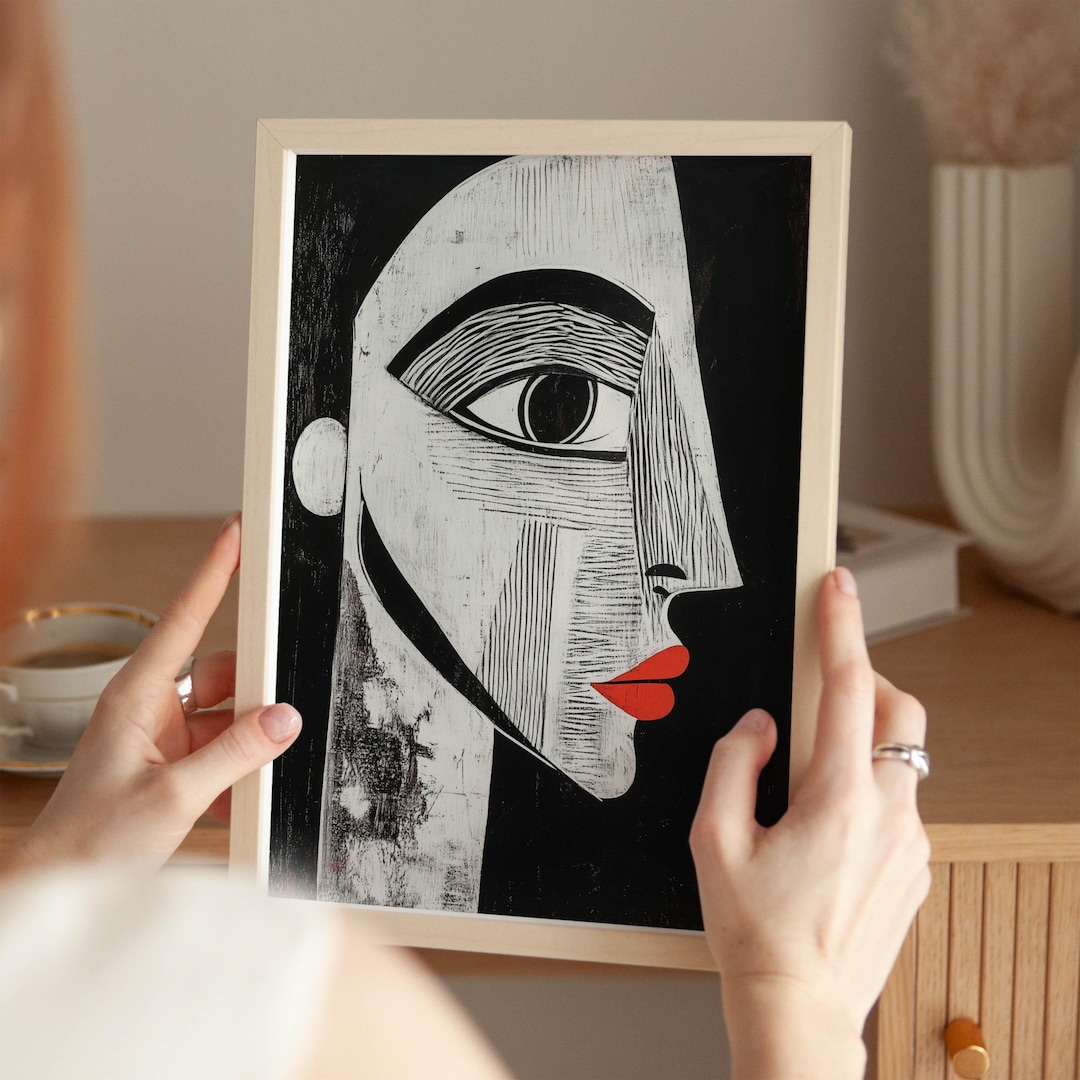 Abstract Cubist Face Art Print, Minimalist Black and White Wall Poster ...