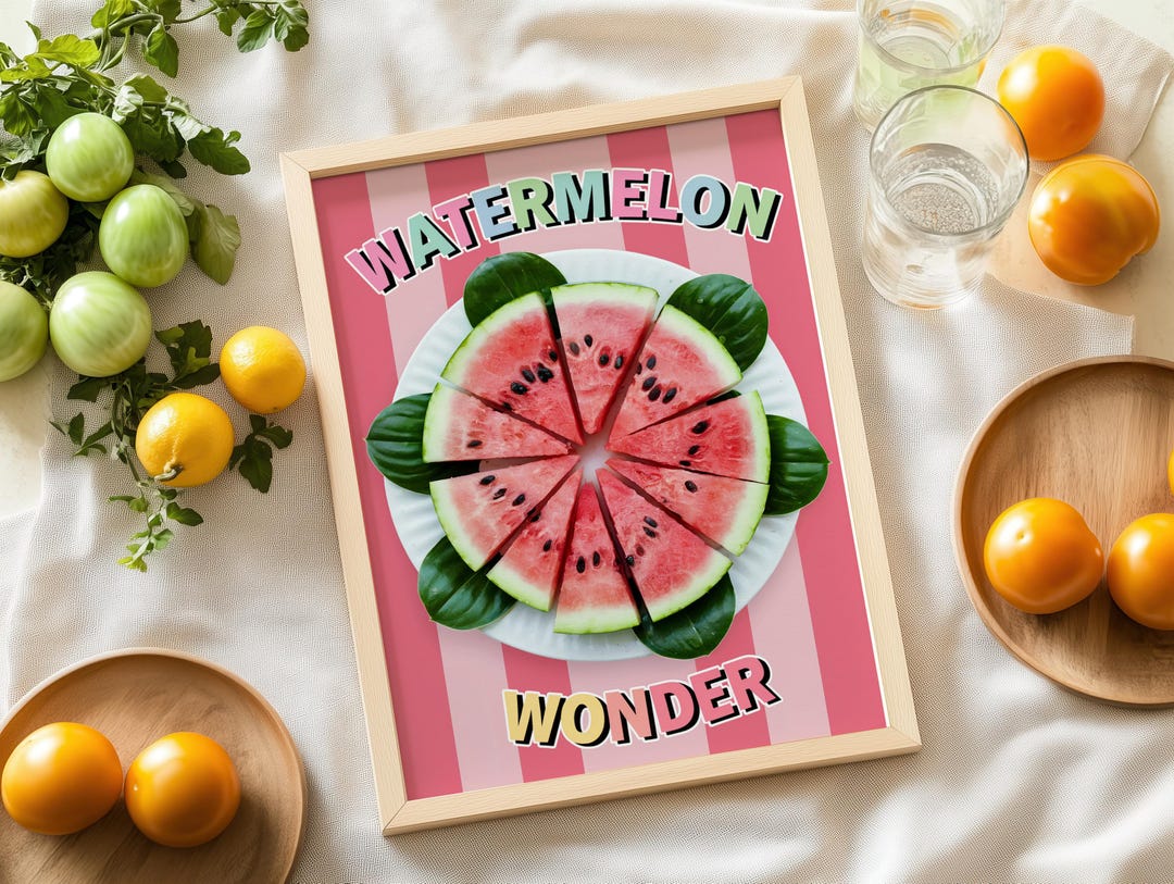 Watermelon Wonder Poster, Tropical Fruit Wall Art, Summer Kitchen Decor ...