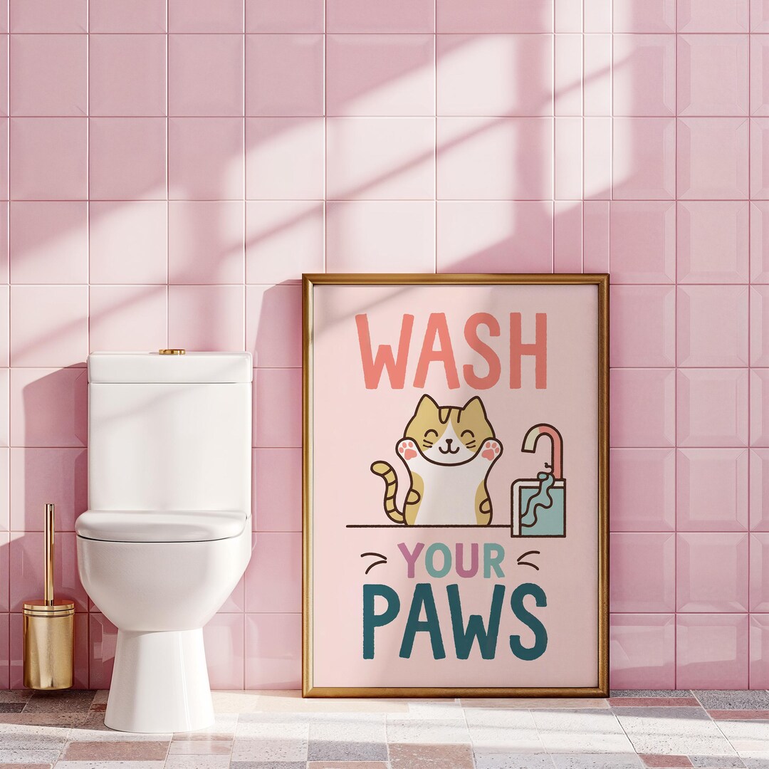 Wash Your Paws Cat Poster, Cute Bathroom Wall Art, Fun Handwashing ...