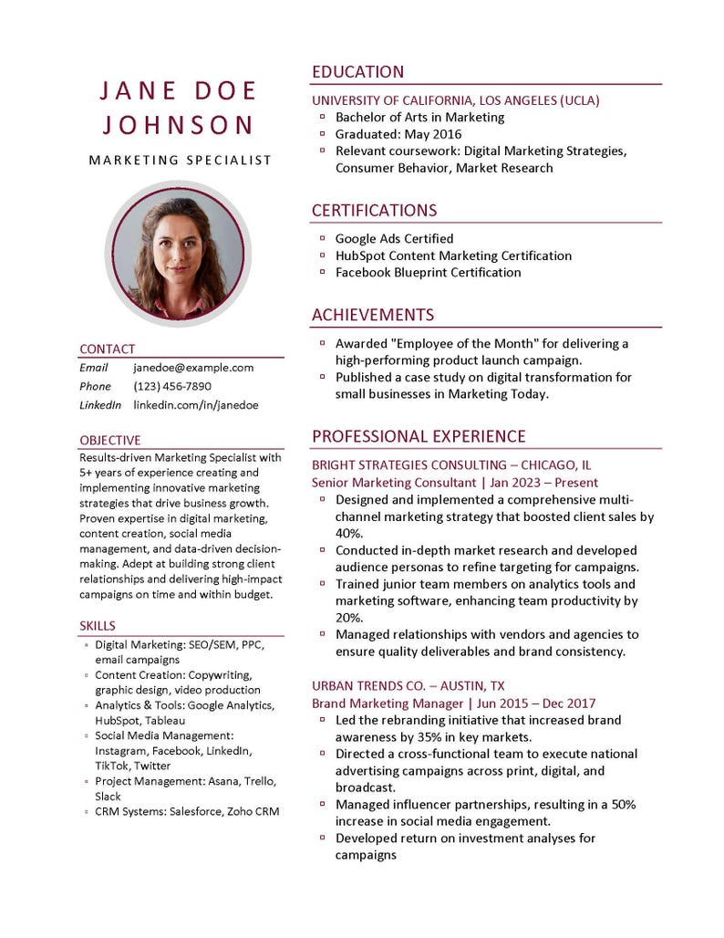 Modern Resume Template for Word - Etsy