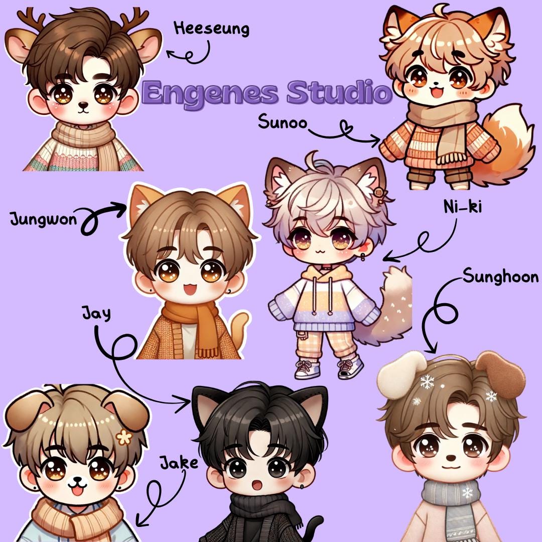 Enhypen Chibi Animal Rep Stickers Adorable K-pop Vinyl Fan Art Laptop ...