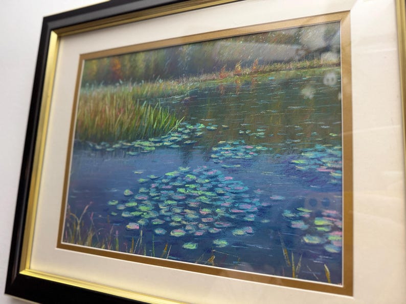 Waterlily Pond | Pastel Painting With Frame-waterlilies-landscape ...