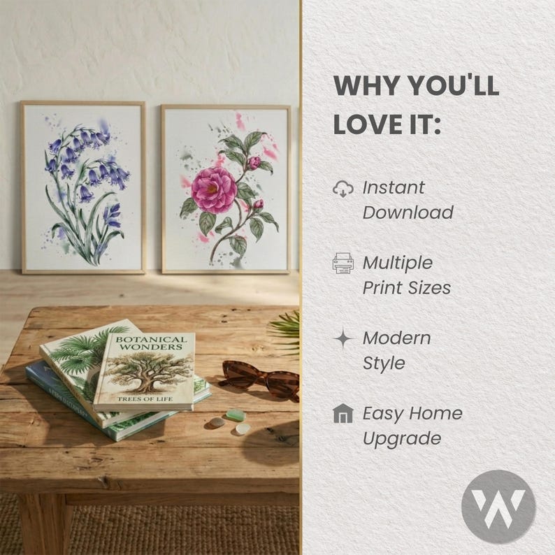 Set of 10 Watercolor Flower Prints | Floral Wall Art Bundle | Digital ...