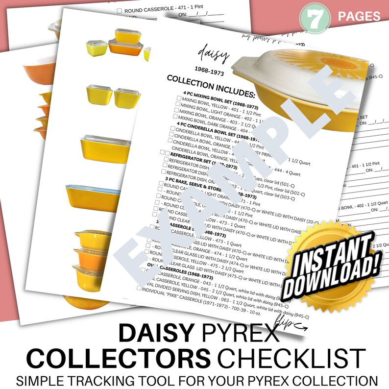 Daisy Pyrex Collectors Checklist by my Pretty Pyrex Instant Download - Etsy
