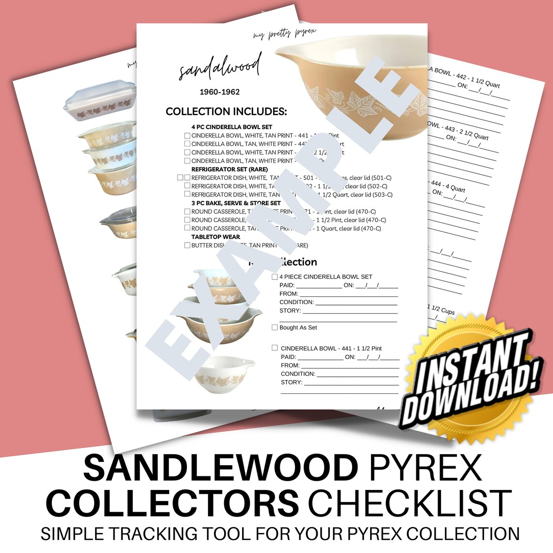 Sandalwood - Pyrex Collectors Checklist by "my Pretty Pyrex" - Instant ...