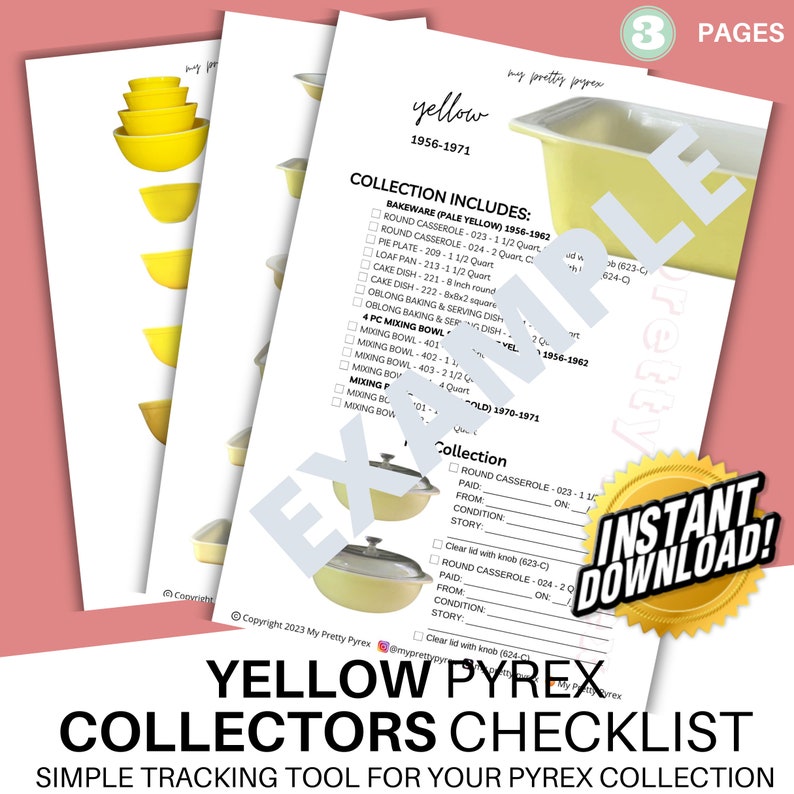 Yellow - Pyrex Collectors Checklist by "my Pretty Pyrex" - Instant ...