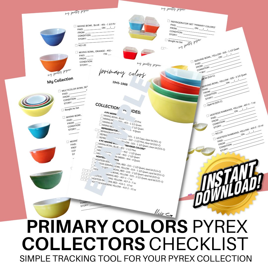 Primary Colors Pyrex Collectors Checklist by my Pretty Pyrex Instant ...